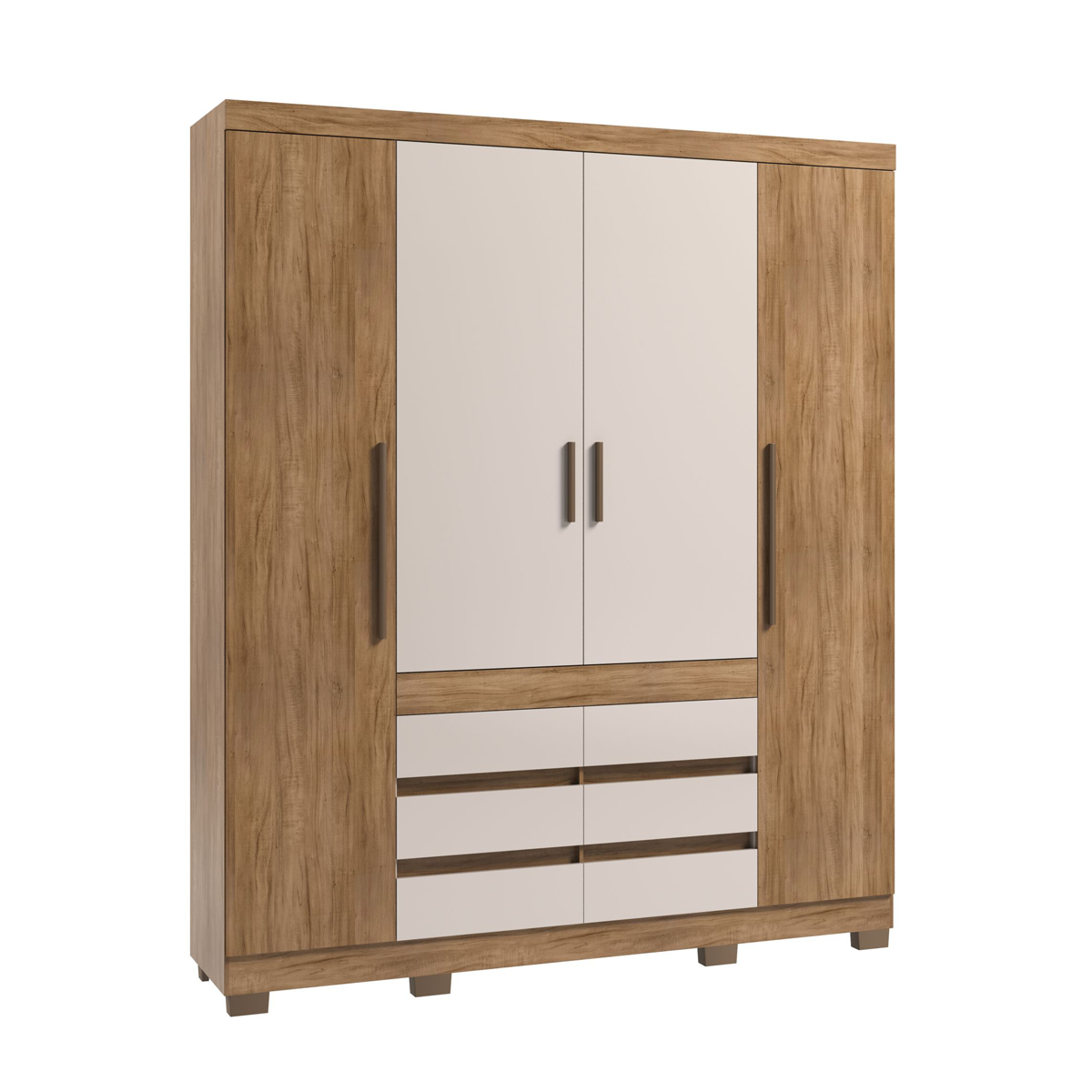 Roupeiro Miami 4 Portas 6 Gavetas Amêndoa/ Off White Móveis Curitibanos ...